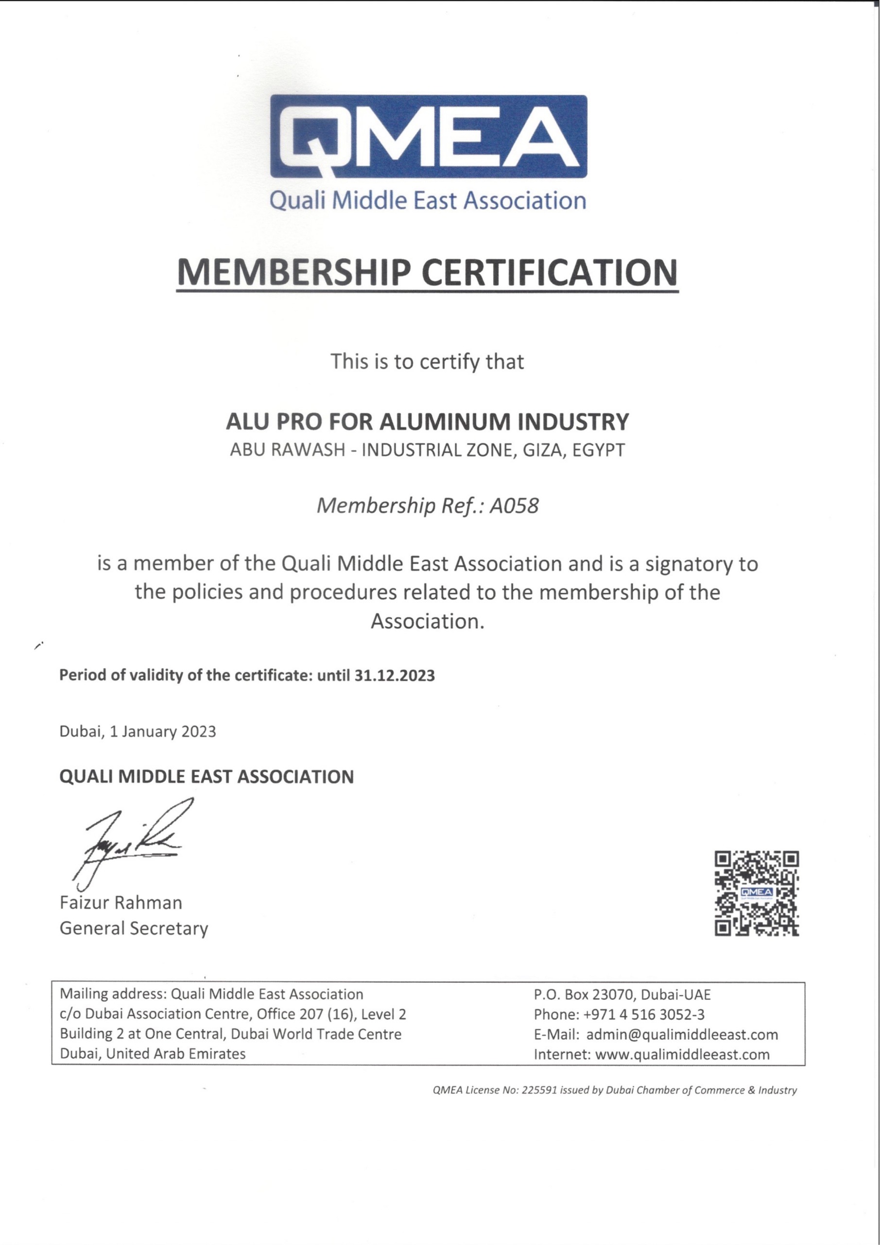 Certificates - ALUAFRIC for Aluminum Industry